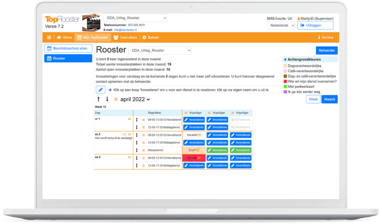 Online Rooster voor Vrijwilligers - Gratis Proberen